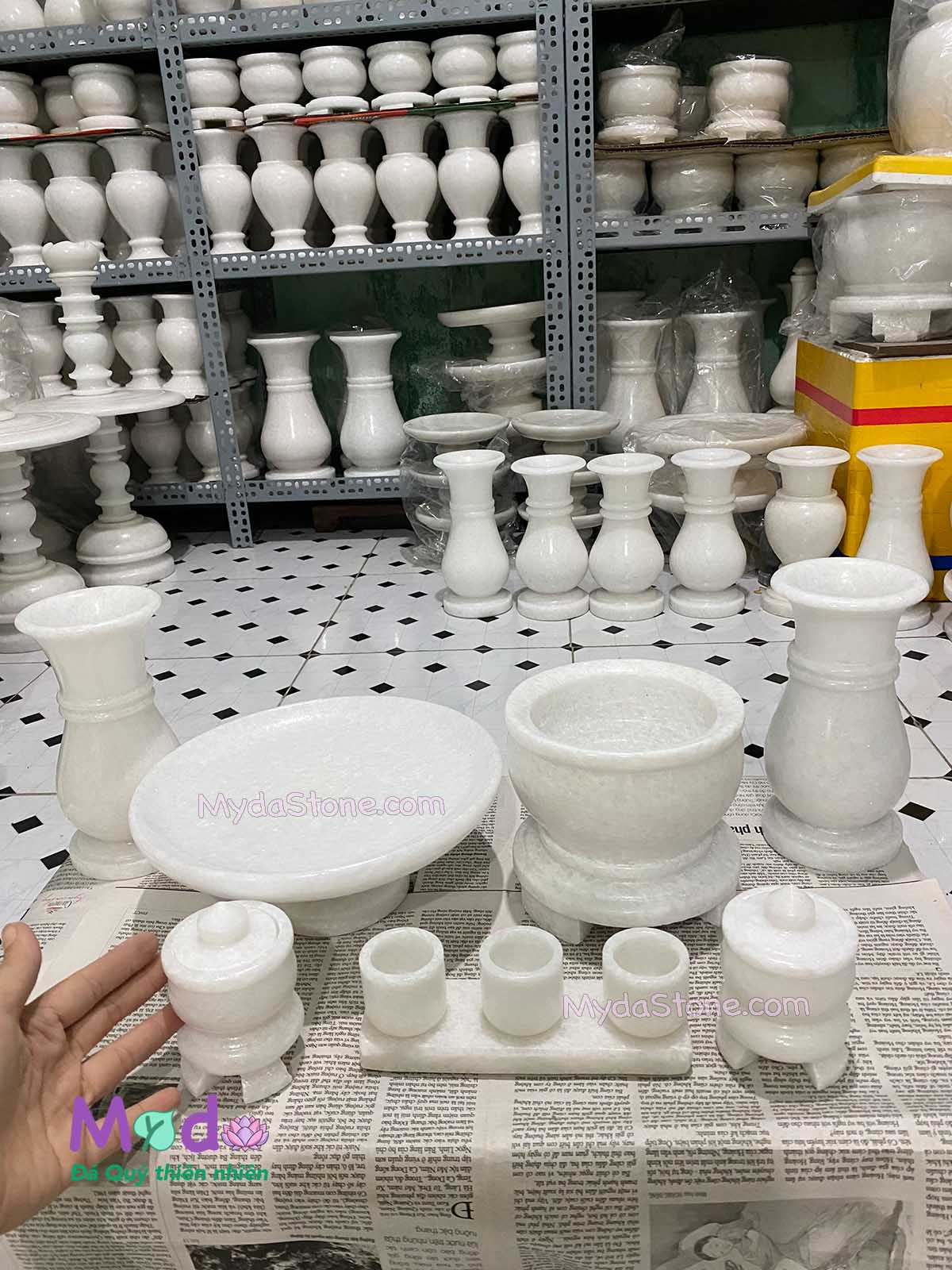 Bộ Đồ Thờ Cúng đá Cẩm Thạch Trắng